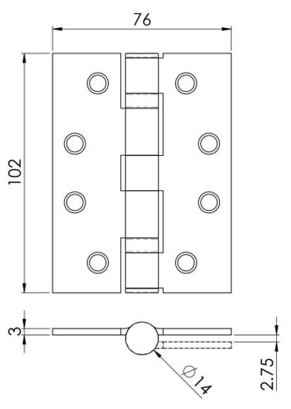 Hertings. PACK 3 - 4" POL. ST/ST BUTT HINGE GRADE 13 - I01002AC