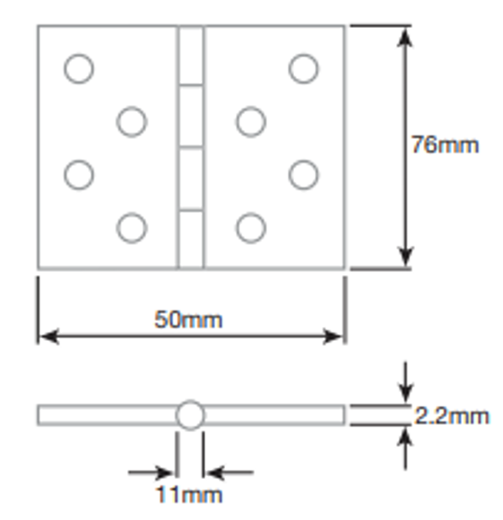 Hertings. PAIR 75mm CP BUTTON TIP BUTT HINGES - I01003AB